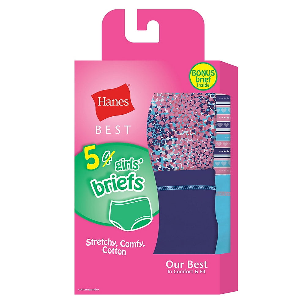 Hanes - Hanes Girls Underwear, 4 + 1 Bonus Pack Soft and Cool Brief ...