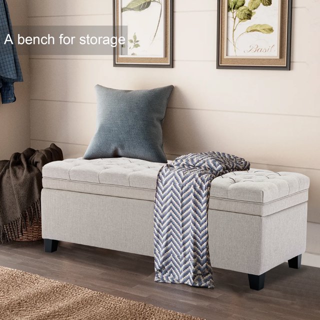 Foredo Large Storage Ottoman Bench Button Tufted Linen Upholstered