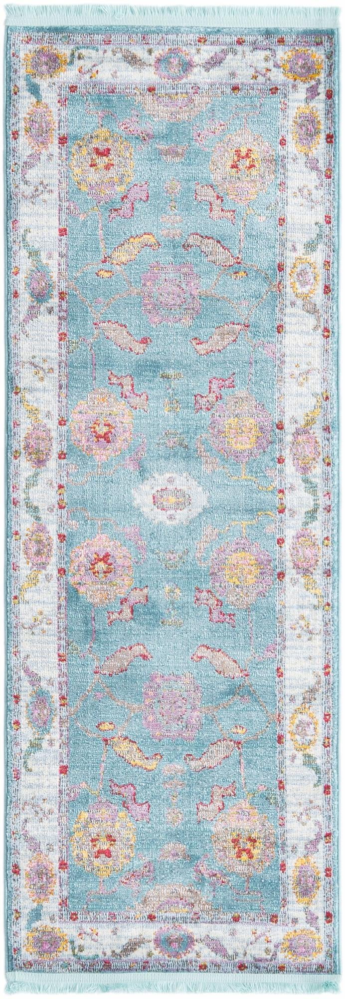 Rugs.com Paragon Collection Rug – 6 Ft Runner Aqua Medium-Pile Rug ...