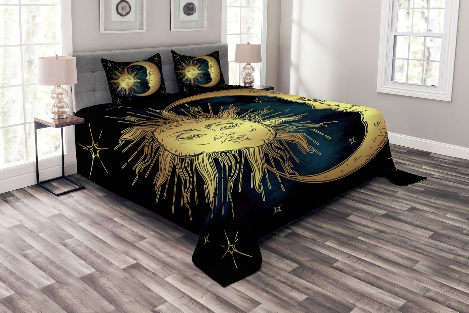 Psychedelic Bedspread, Moon and Sun in Antique Style Lunar Myth ...