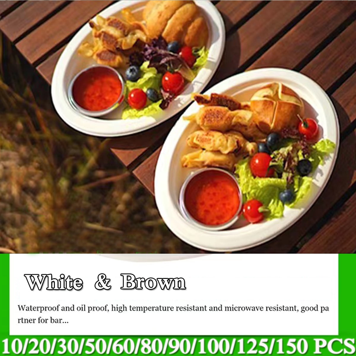 10 Inch, Compostable Disposable Plates, Oval Shape - Sugarcane Bagasse ...