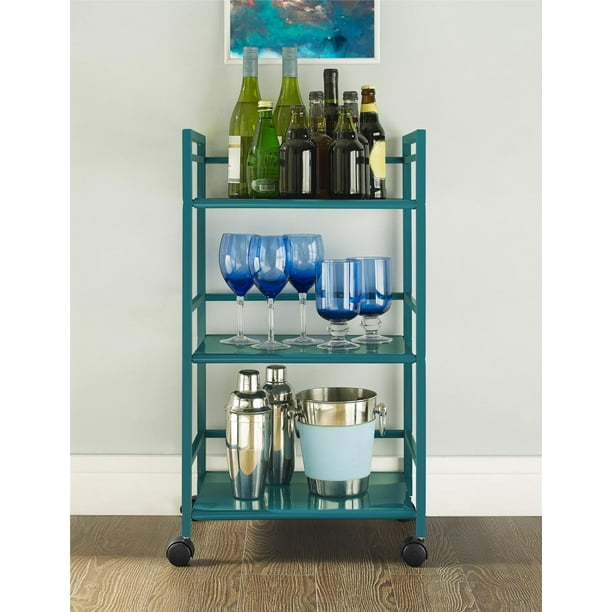 Ameriwood Home Marshall 3 Shelf Metal Rolling Utility Cart, Teal ...