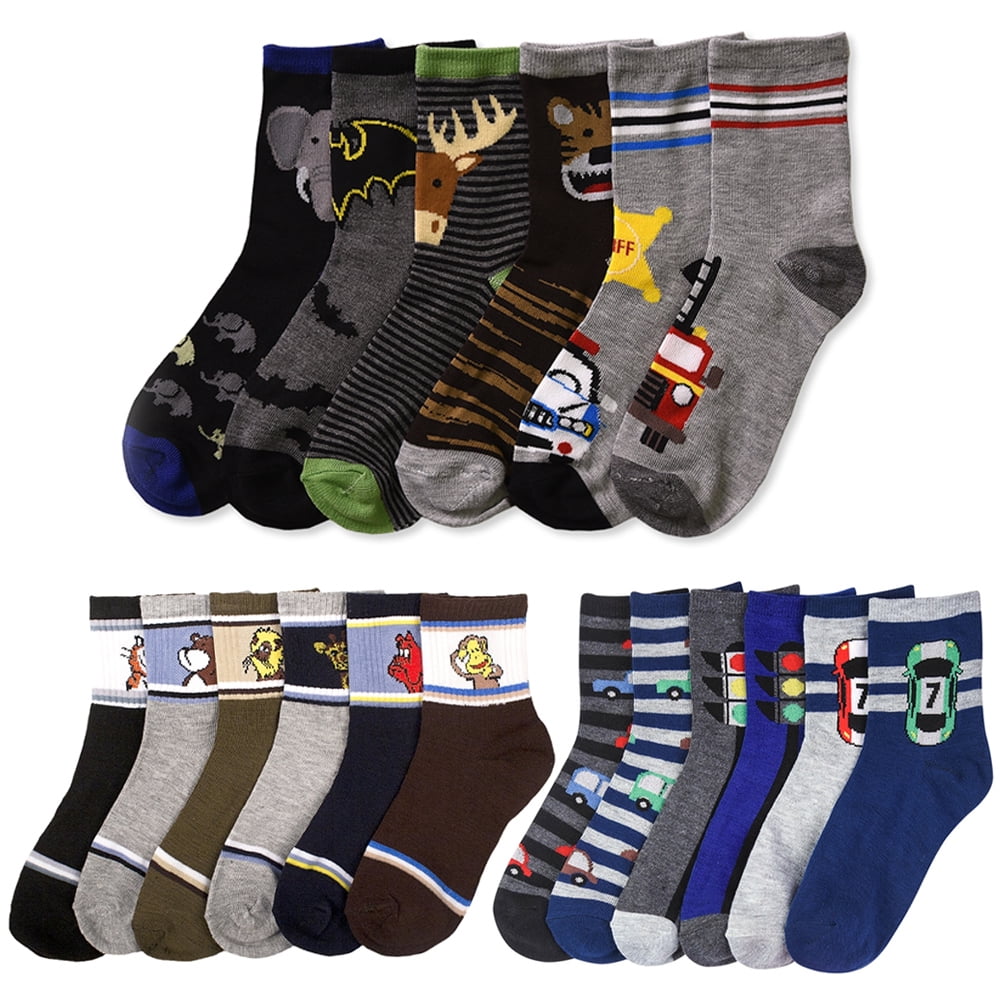 6 Pairs Kids Boys Design Crew Socks Size 6 8 Animal Prints Novelty