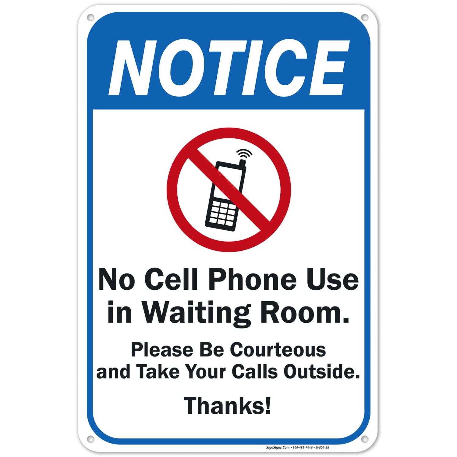 No Cell Phone Use in Waiting Room Sign, - Walmart.com