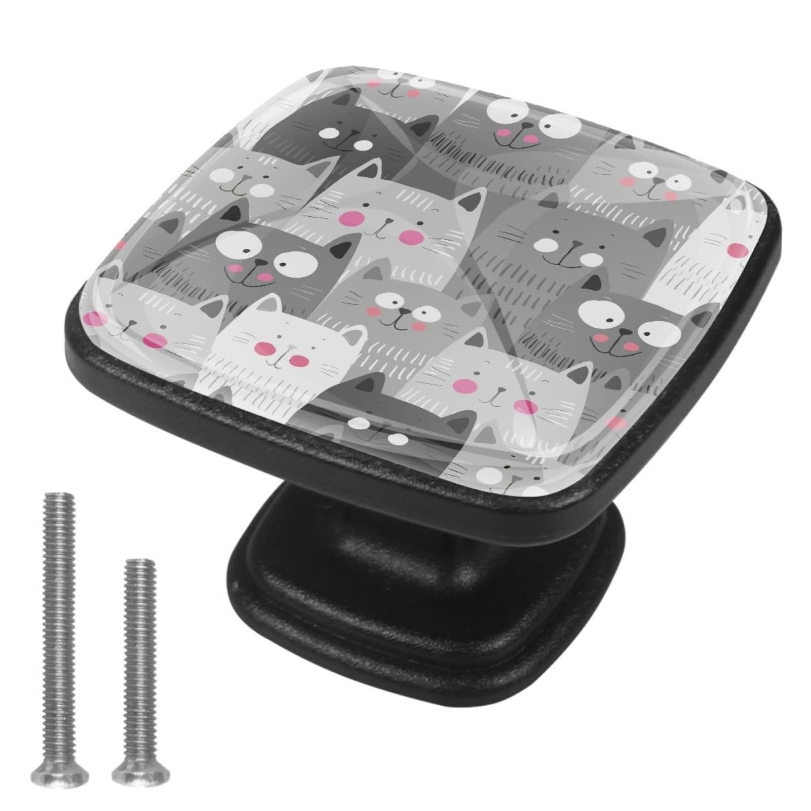 4 Pcs Cabinet Handle Drawer Pulls Cats Grey Kitty Knobs with Screws ...