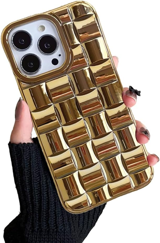 For iPhone Cute 3D Weave Grid Lattice Shiny Plated Design Soft TPU ...