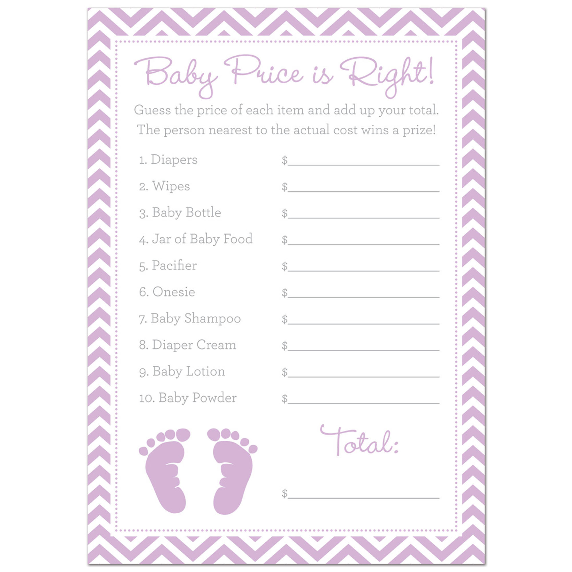 Purple Baby Feet Baby Shower Game - Baby Price is Right - 24 count ...