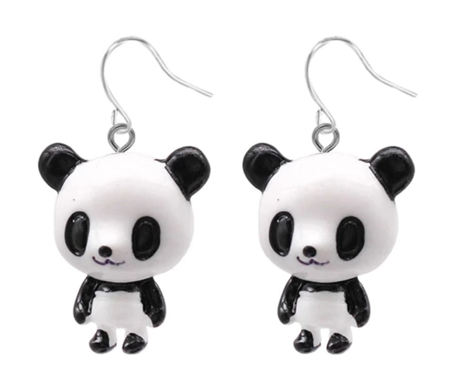Panda Bear Earring Black-And-White Drop Dangle Girl Woman Earrings ...