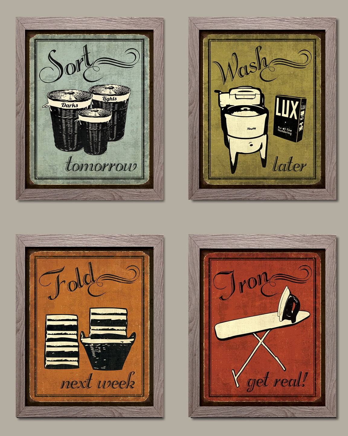 Laundry Set - Vintage Sort Wash Fold and Iron Signs; Four 8X10 ...