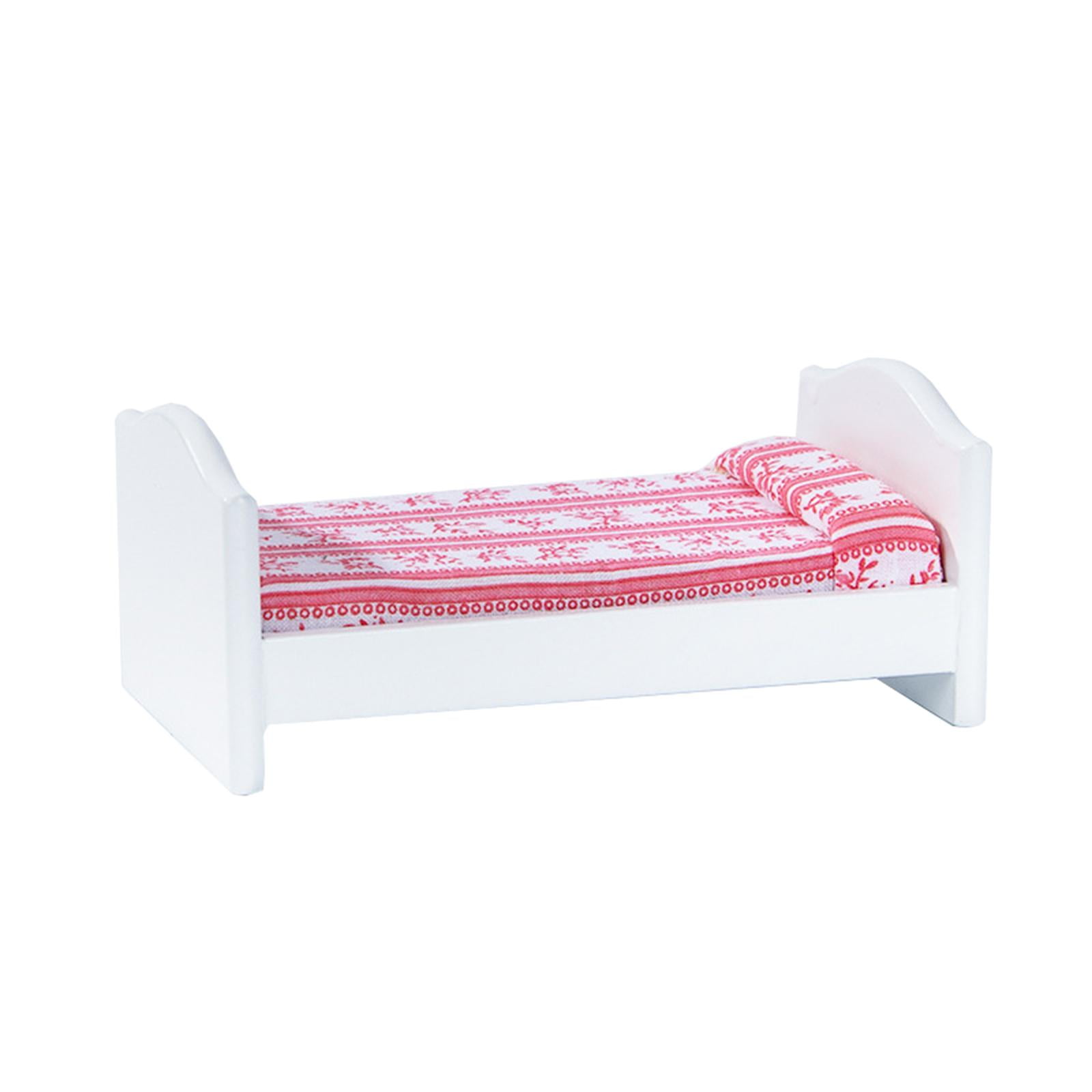 1:12 Scale Dollhouse Mini Bed Fashion Furniture with Wooden Miniature ...