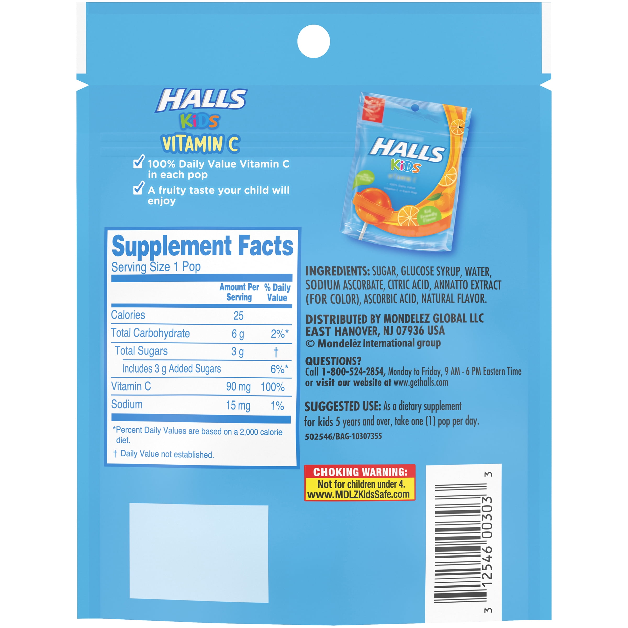 HALLS Kids Orange Cough and Sore Throat Pops, 10 Pops