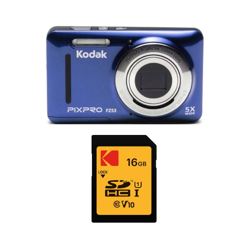KODAK PIXPRO Friendly Zoom FZ53 Digital Camera (Blue) with 16GB Card ...