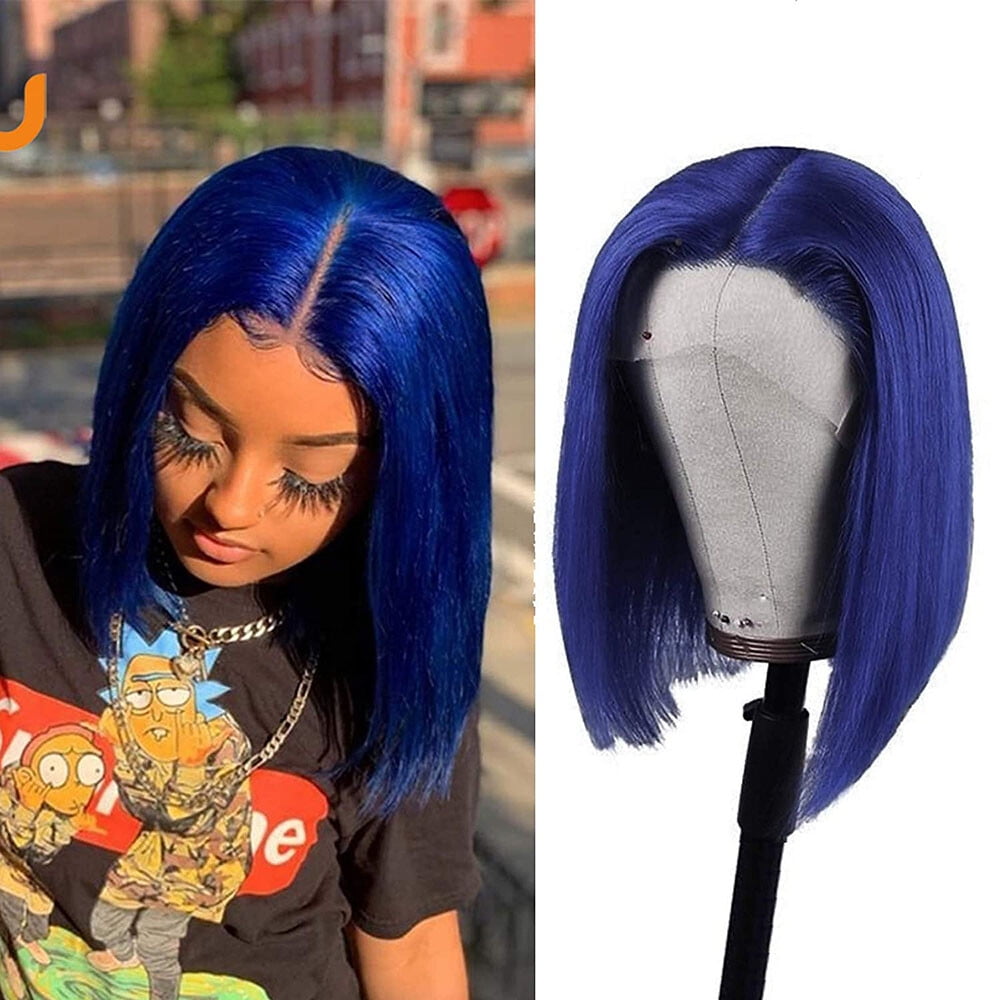 Gradient Blue Bob Wig Human Hair 13x4 Lace Front Wigs for Black Women ...