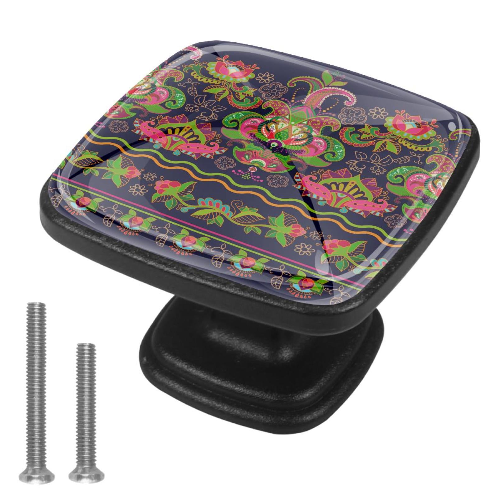 4 Pcs Cabinet Handle Drawer Pulls Bohemia Florals Boho Knobs with ...