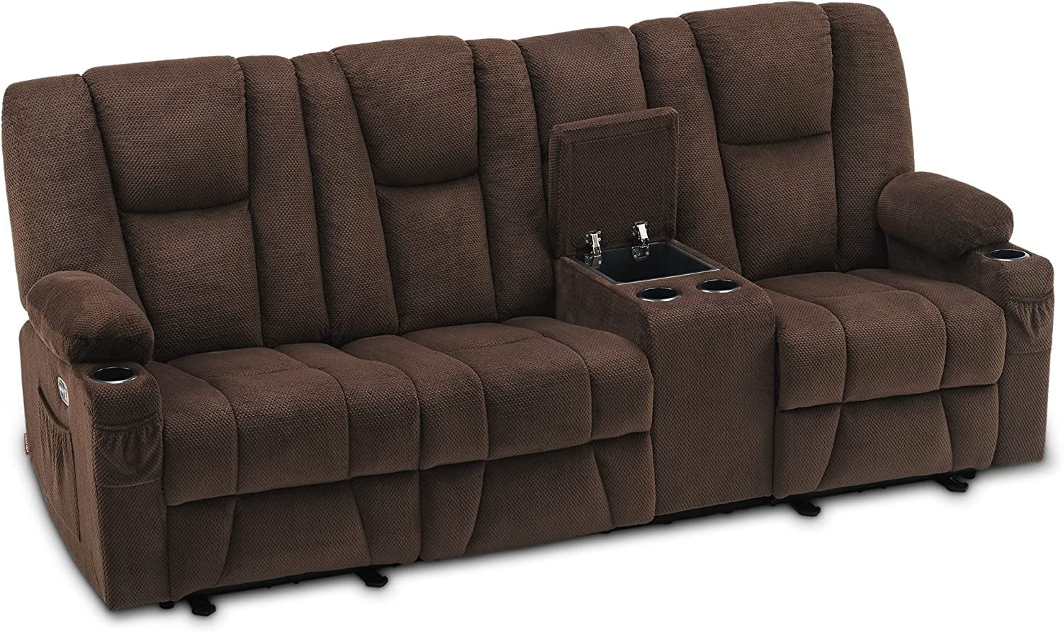 Mcombo Power Reclining Sofa w/ Console and Massage USB Ports for Living ...
