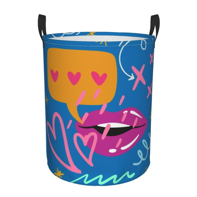 LNWH Laundry Basket, Heart Lips Love Symbol Blue Pattern Foldable ...