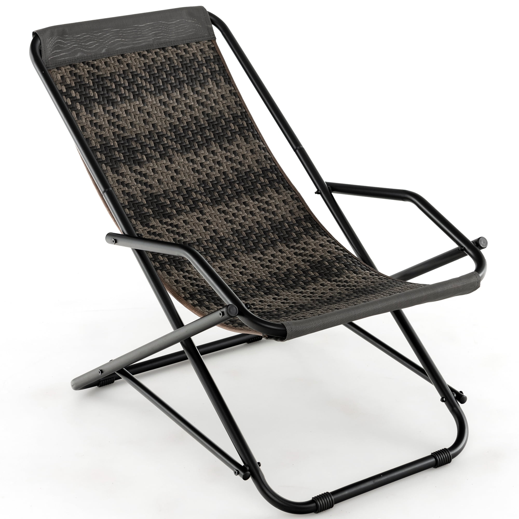 Costway 1 PC Patio Folding Rattan Sling Chair Rocking Lounge Chaise ...