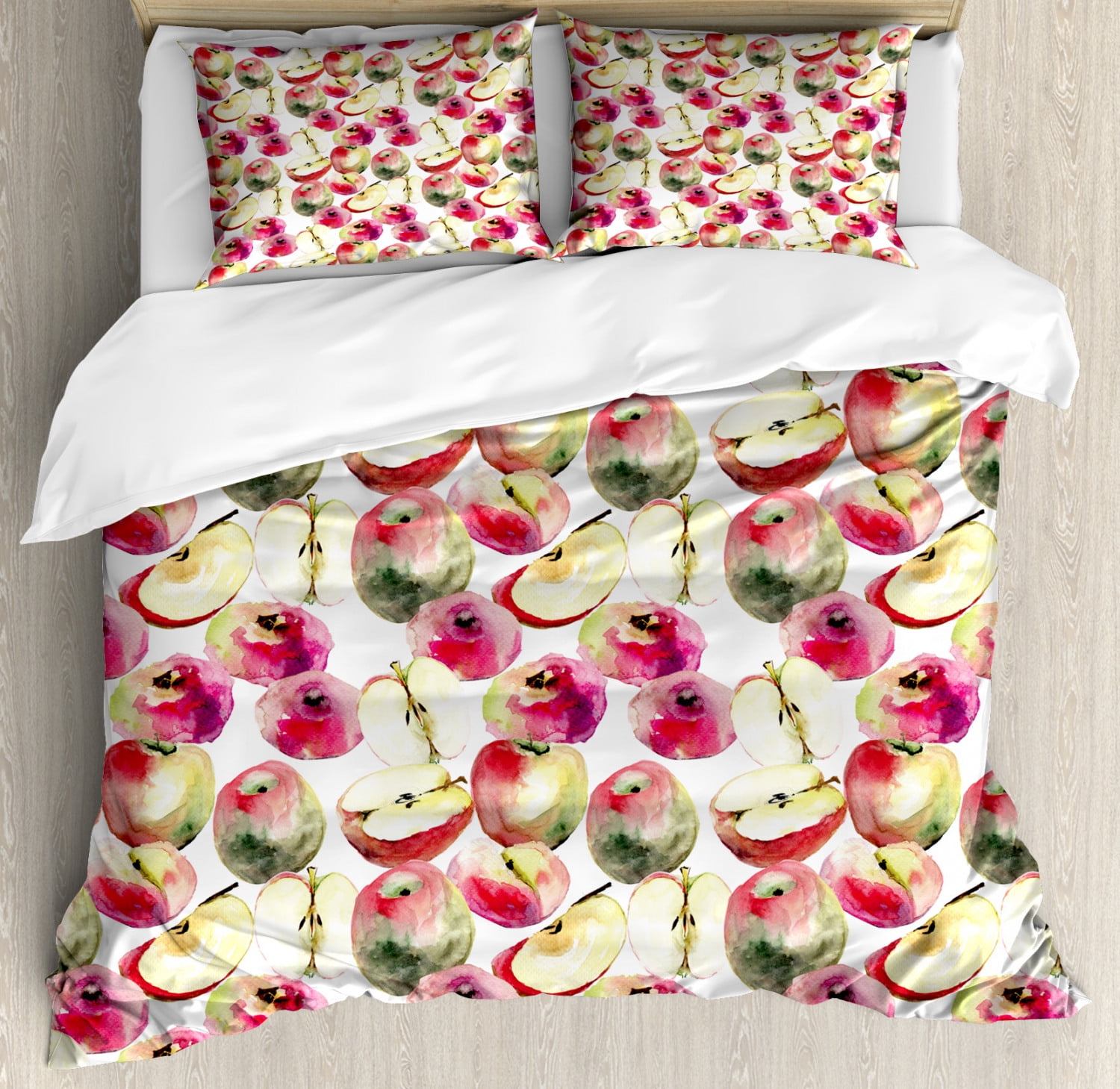 Apple Queen Size Duvet Cover Set, Quartered and Halved Apples with ...