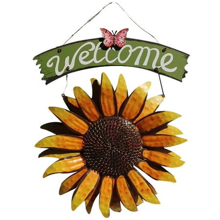 QUETO Crafts Vintage Metal Butterfly Sunflower Welcome Sign Front Door ...