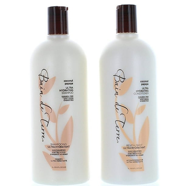 Bain De Terre Coconut Papaya Ultra Hydrating Shampoo and Conditioner 1 Liter /33.8 Ounce(each ...