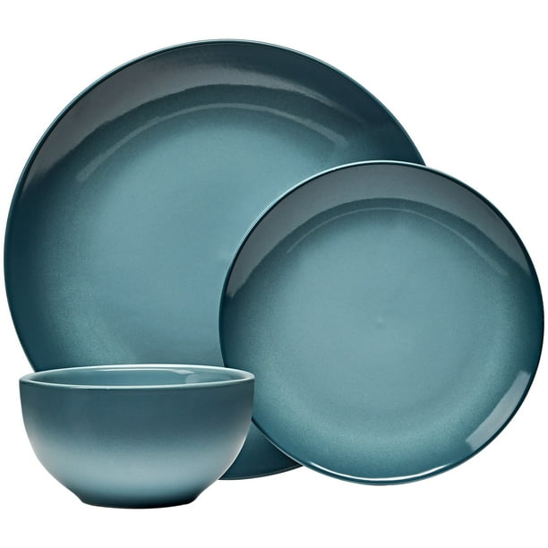 Mainstays Painter's Ombre 12-piece Teal Stoneware Dinnerware Set ...