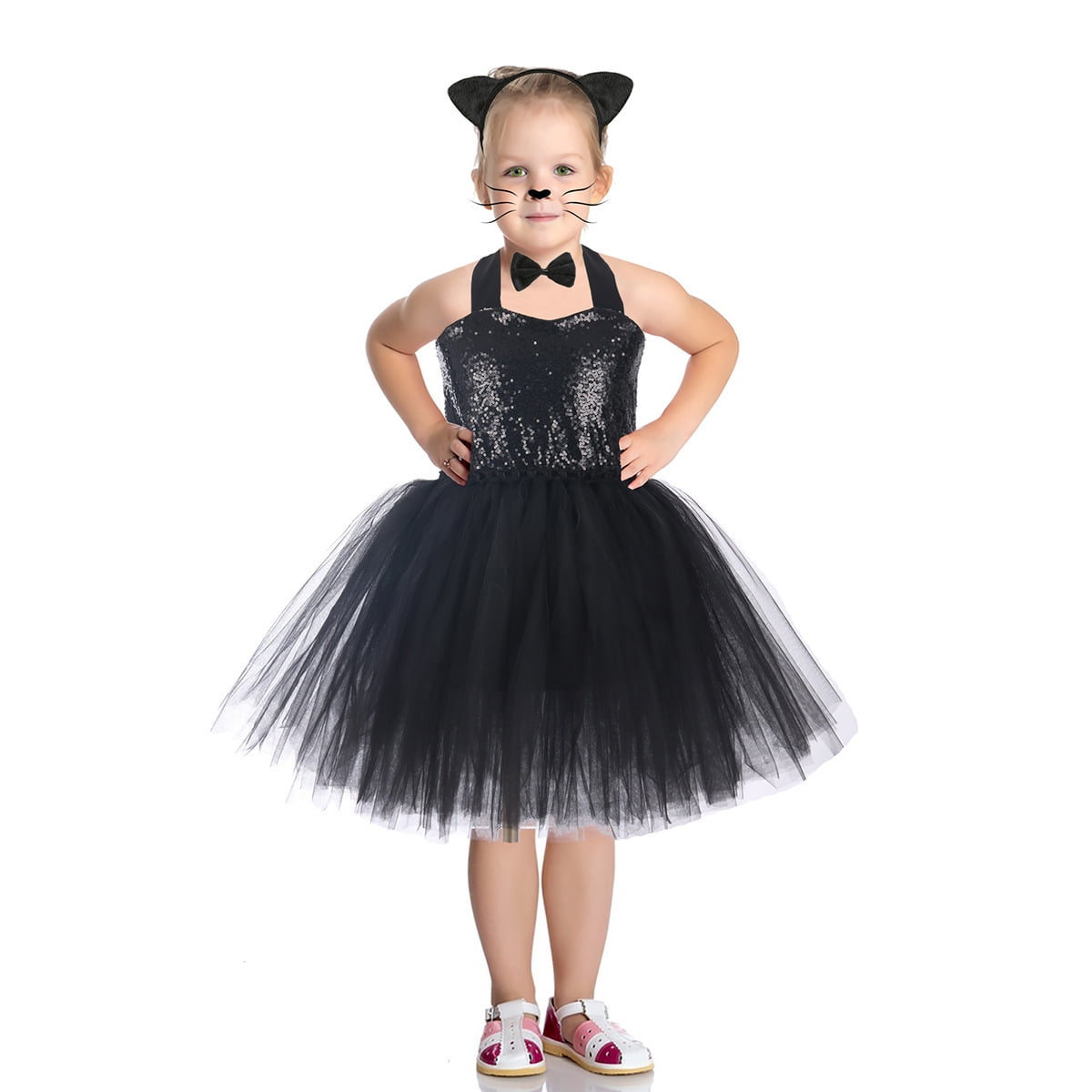 Girls Cat Costume Halloween Tutu Dress Animal Outfits Party with Ears ...