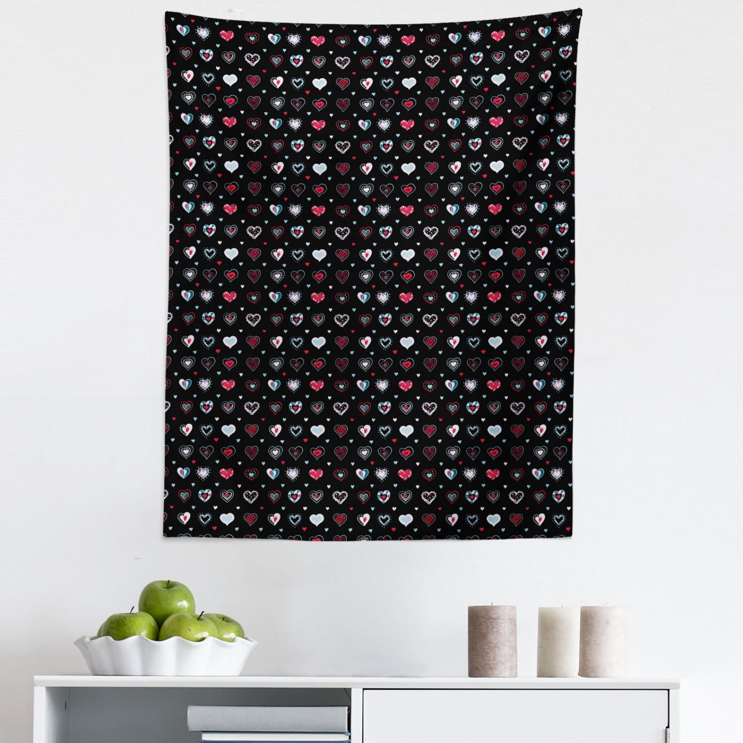 Love Tapestry, Valentine's Day Themeds Love Hand Drawn Heart Pattern ...