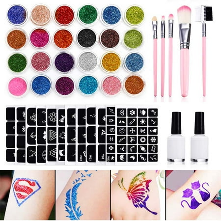 Glitter Tattoo Set, Luckyfine New Glitter Tattoo Kit With 24 Big ...