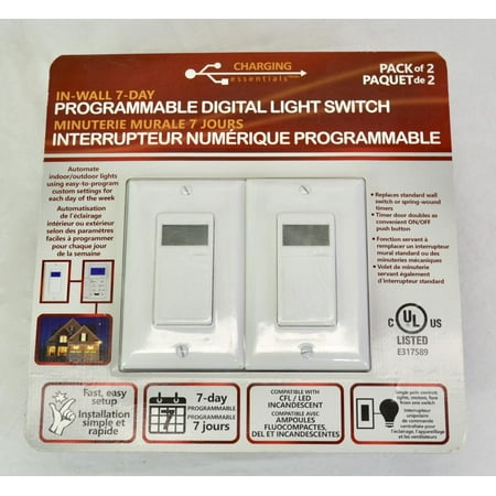 Charging Essentials In Wall 7 Day Programmable Digital Light Switch - 2 ...