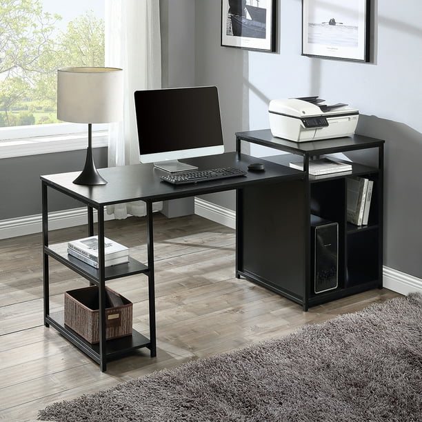 Veryke Compact Computer Desk with Shelves, Printer Stand /Writing PC ...