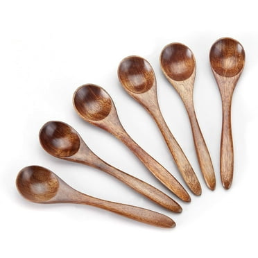 Wooden Spoons for Eating, 6 Pieces Natural Wood Eating Spoon, 7 Inch ...