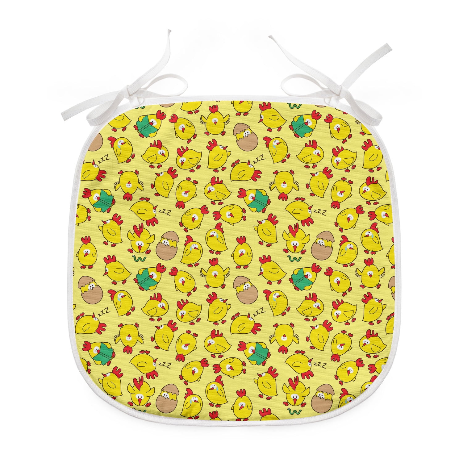 Animal Dining Chair Pad, Chickens in Various Stances Hatching Reading ...