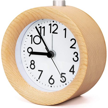JOYWEI 3.8 Inch Wooden Analog Alarm Clock Battery Powered No Ticks ...