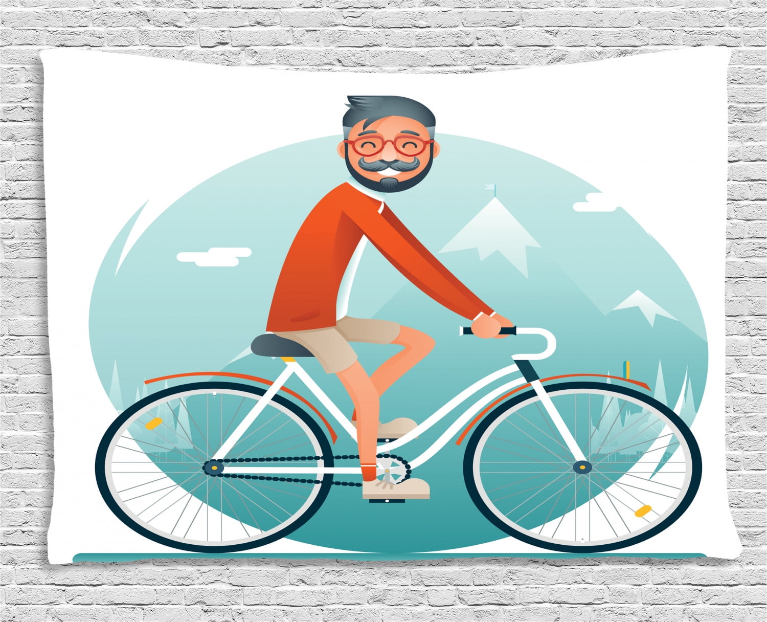 Geek Tapestry, Geek Hipster Guy Riding a Vintage Bicycle and Travelling ...