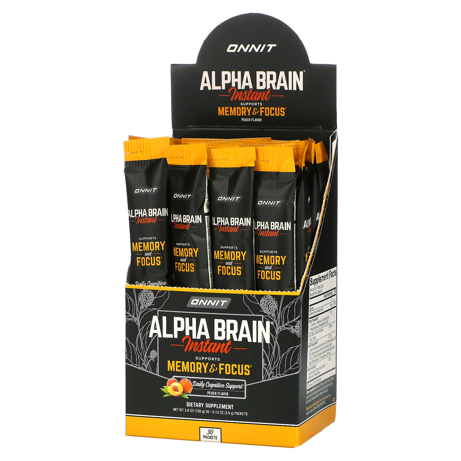 Alpha Brain Instant Memory Focus Peach 30 Packets 0 13 Oz 3 6 G