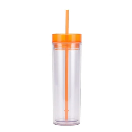 450ml transparent double-layer straw cup with colored lid, double-layer ...
