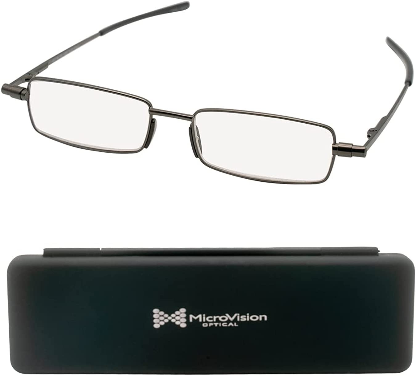 MicroVision Optical Flat Folding Reading Glasses With Compact Case For Women and Men, Slim ...