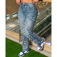 Denim Jeans Women Pants Pocket Patchwork Star Accents Zipper Fly High ...