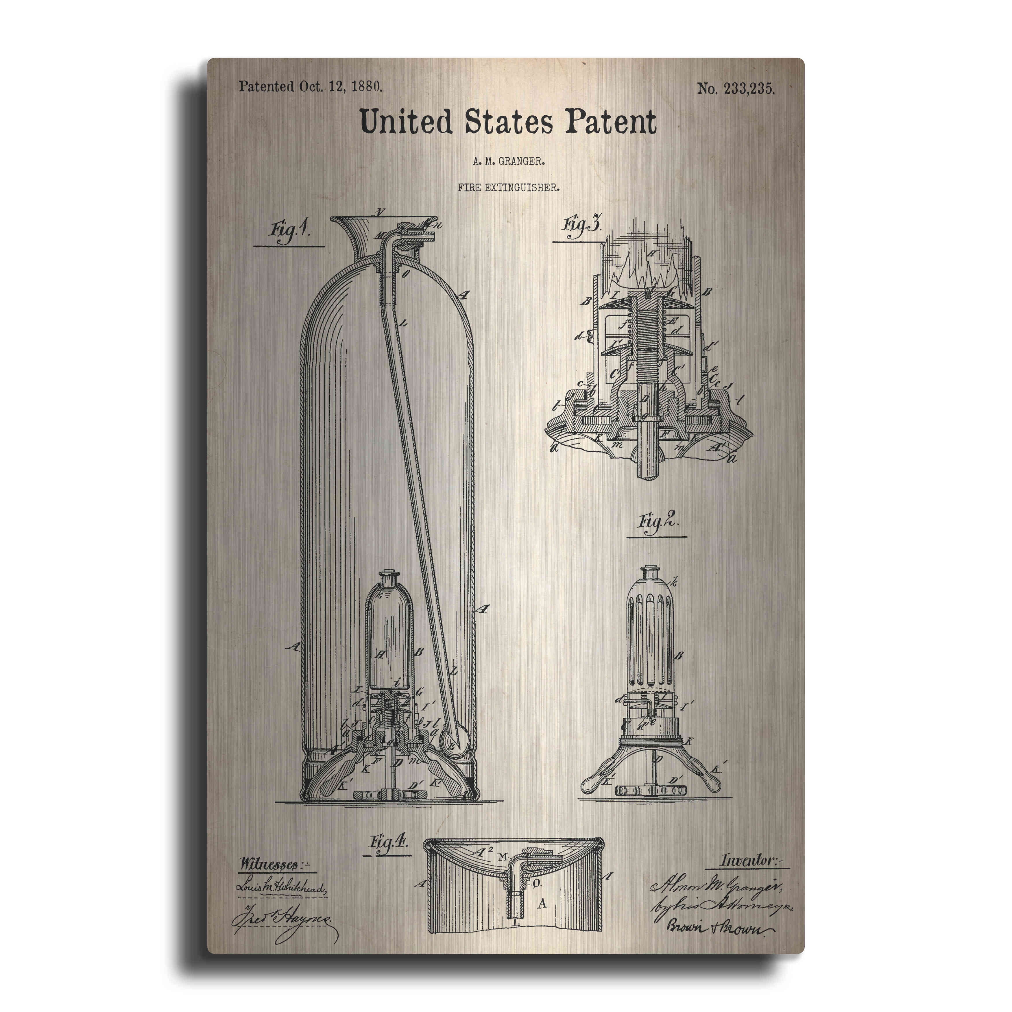 Luxe Metal Art 'Fire Extinguisher Blueprint Patent Parchment,' Metal ...