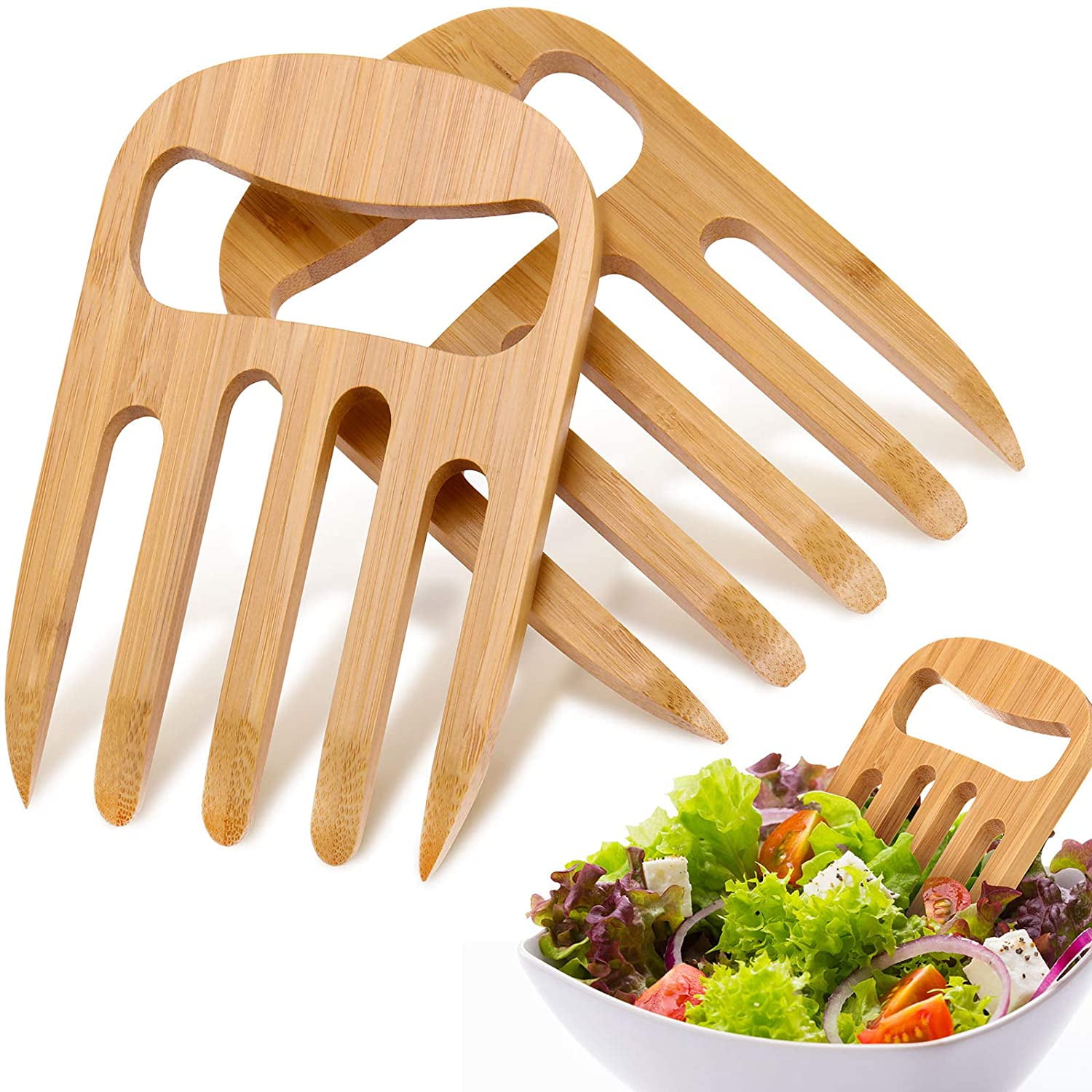 2 Pieces Bamboo Salad Hands,Salad Servers Bamboo Serving Hands Latest ...