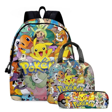 Pokemon Big Capacity Backpack School Travel Bag Lunch Bag Pencil Case ...