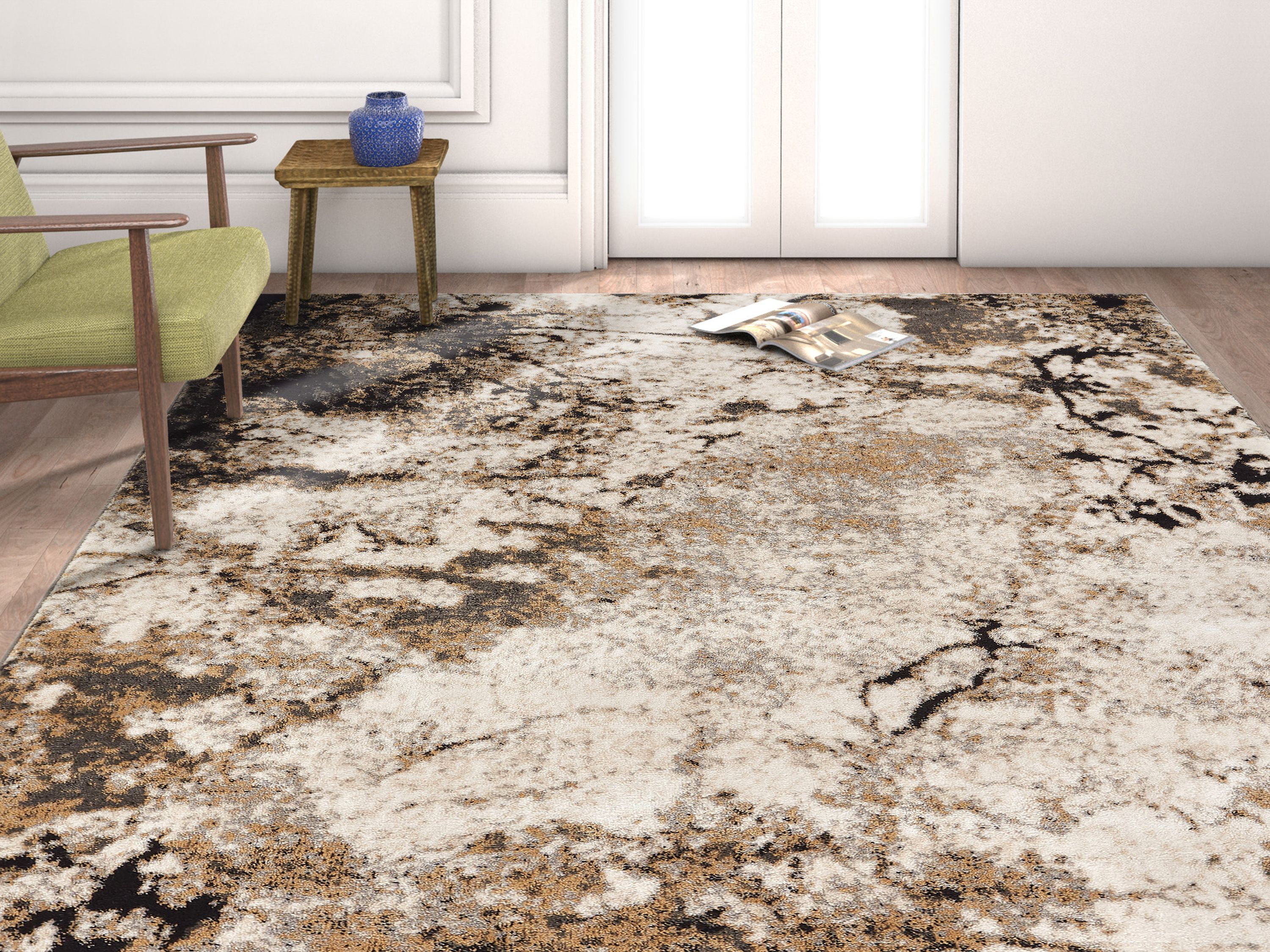 Well Woven Luxbury Supurasshu Modern Distressed Abstract Yellow 7'10" x ...