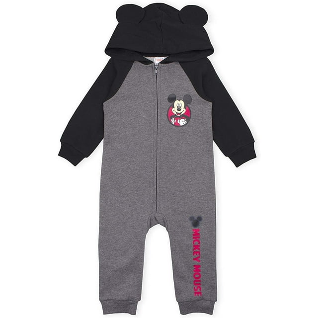 Disney Baby Boy Mickey Mouse Coverall Romper Onesie with Hood and 3D Mouse Ears - Walmart.com