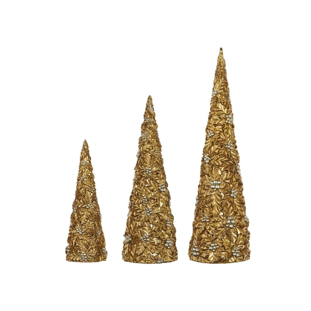 Raz Imports 2021 Chalet 18-inch Holly Patterned Gold Cone Tree, Set of ...