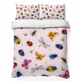 Butterflies Dragonflies Small Grasses on Pink 3 Pieces Quilt Set,1 ...