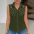 Button Down Tank Top For Women Sleeveless Collared Pearl Decor Blouse ...