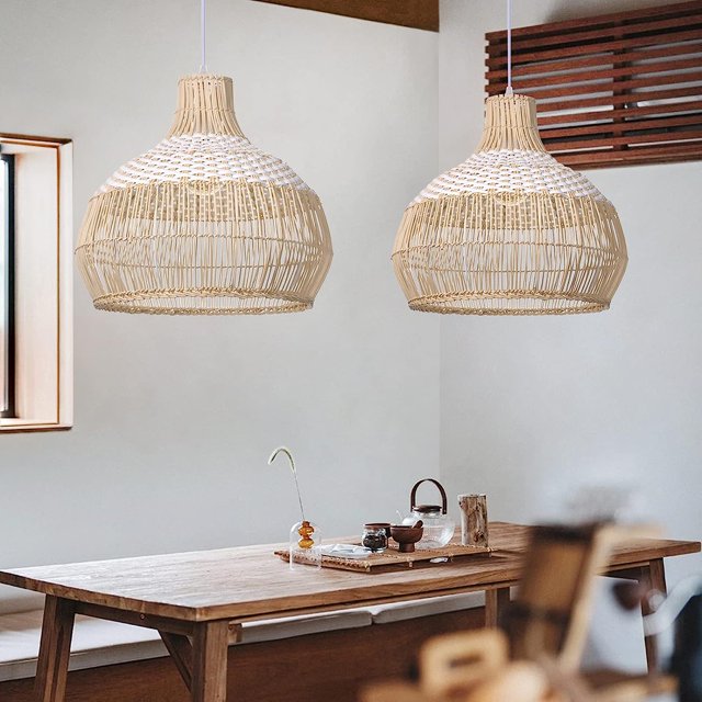 Arturesthome White Rattan Pendant Light, Wicker Hanging Ceiling Light ...