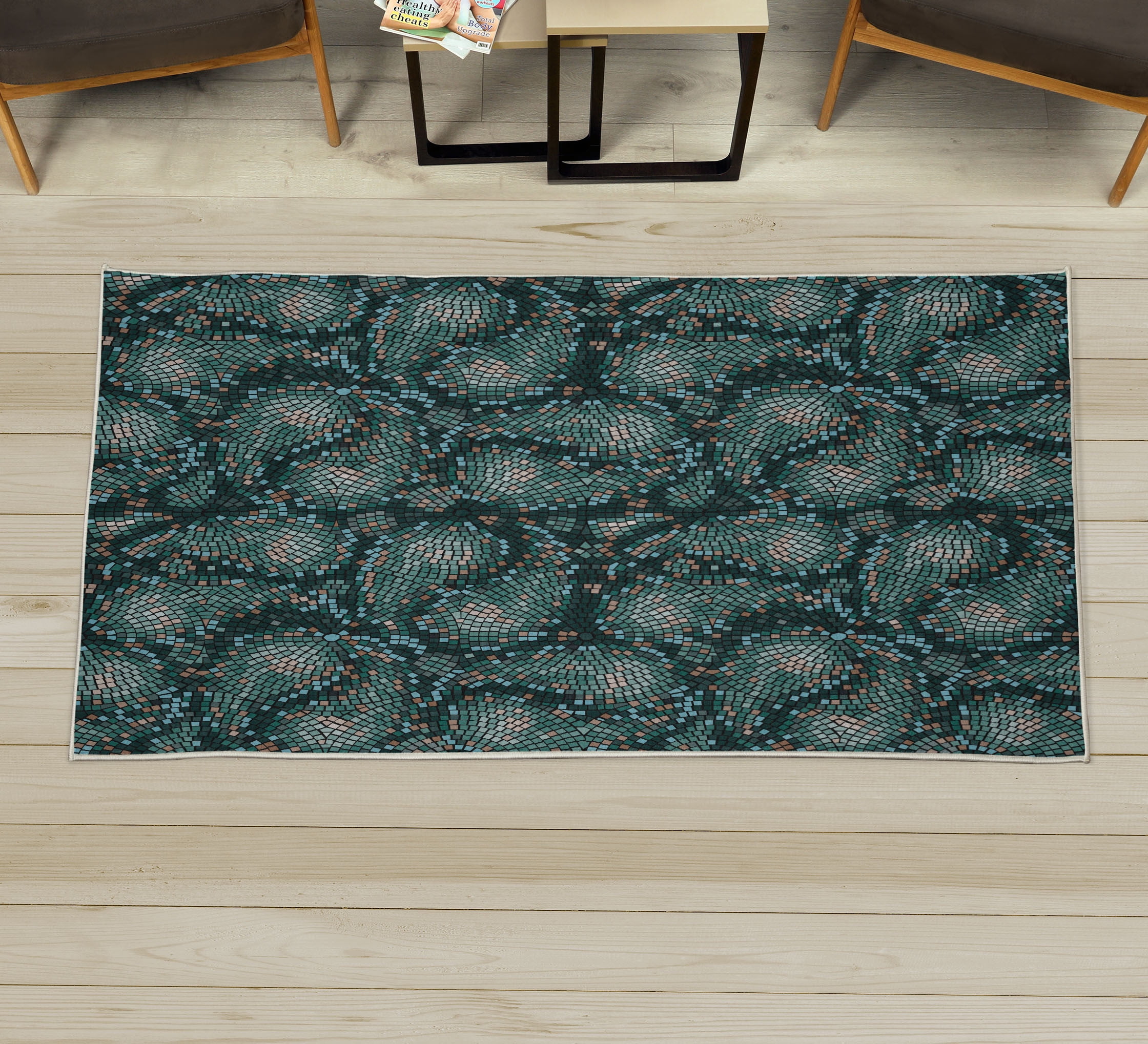 Paisley Decorative Rug, Modern Mosaic Like Circled Design with Teardrop ...