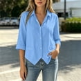 3/4 Length Sleeve Womens Tops Elegant Triangular Hem Collared Shirts ...