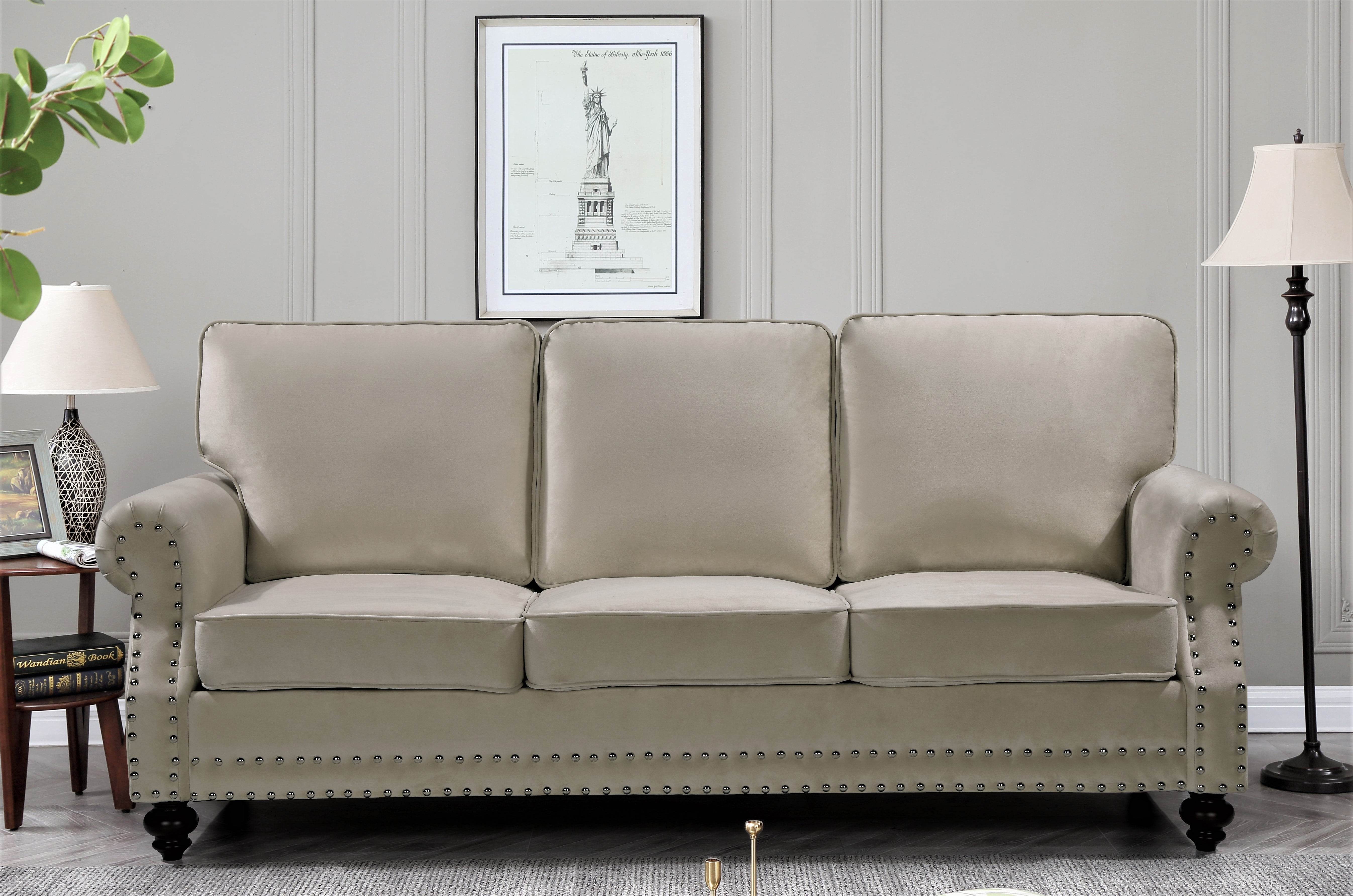 Uspridefurniture Feingold 85'' Velvet Rolled Arm Sofa - Beige - Walmart.com